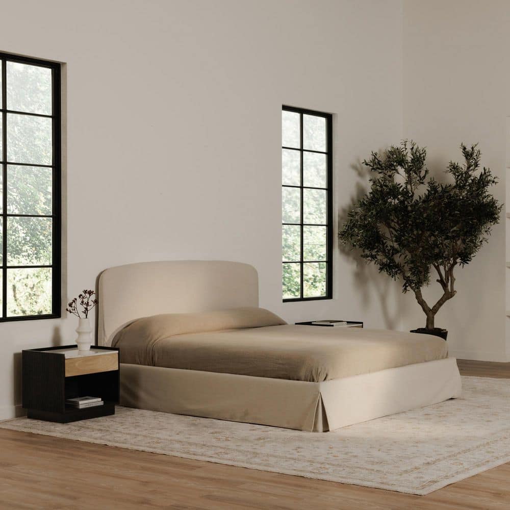 NADAAL STUDIOS Prescott Cream White Wood Frame Queen Platform Bed with ...