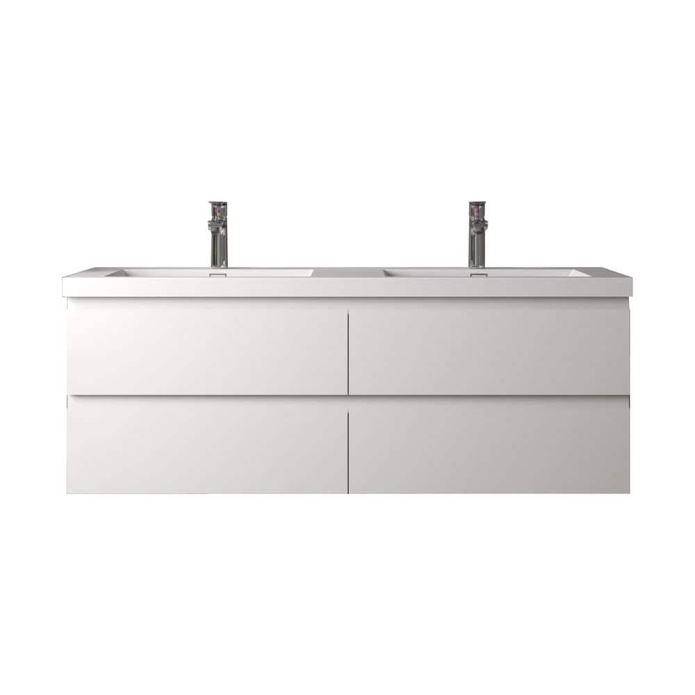 TONA Angela 60 in. Double HG. White Bath Vanity Wall-mounted Floating ...