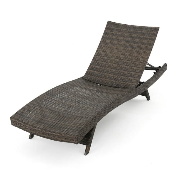 Benjara Mach Mocha Brown Rattan Wicker Curved Outdoor Chaise Lounge ...