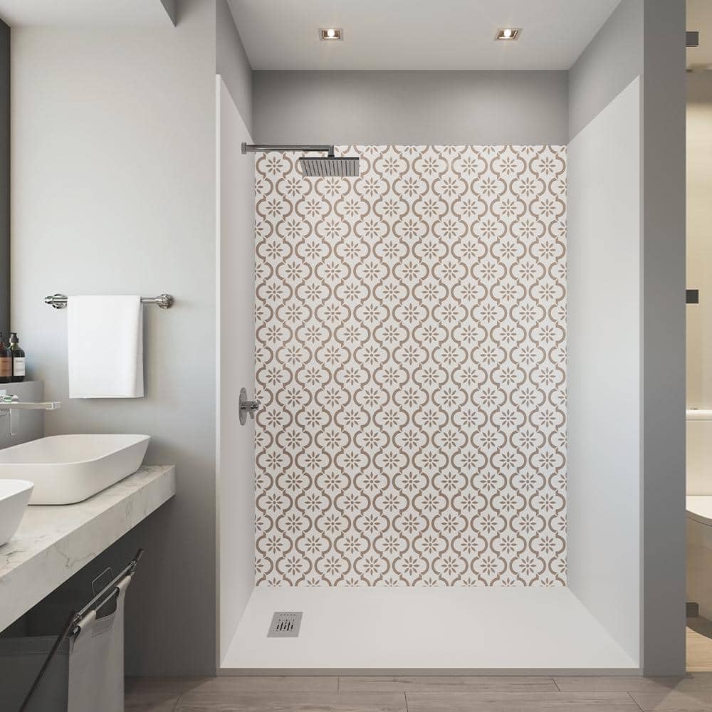 CASTICO Floral Beige 32 in. x 60 in. x 84 in. Solid Composite Stone ...