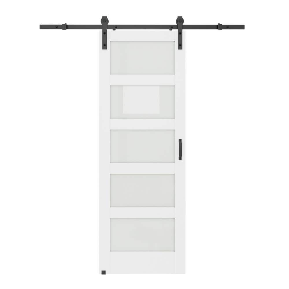 ARK DESIGN 30 in. x 84 in. 5 Lite Tempered Frosted Glass White Primed ...