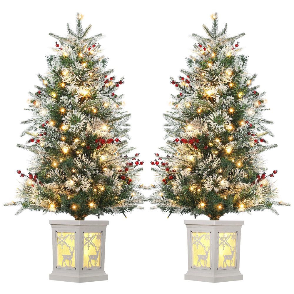 Meiyiu 3 FT Pre-Lit Christmas Tree with Elk Potted Base, Artificial ...