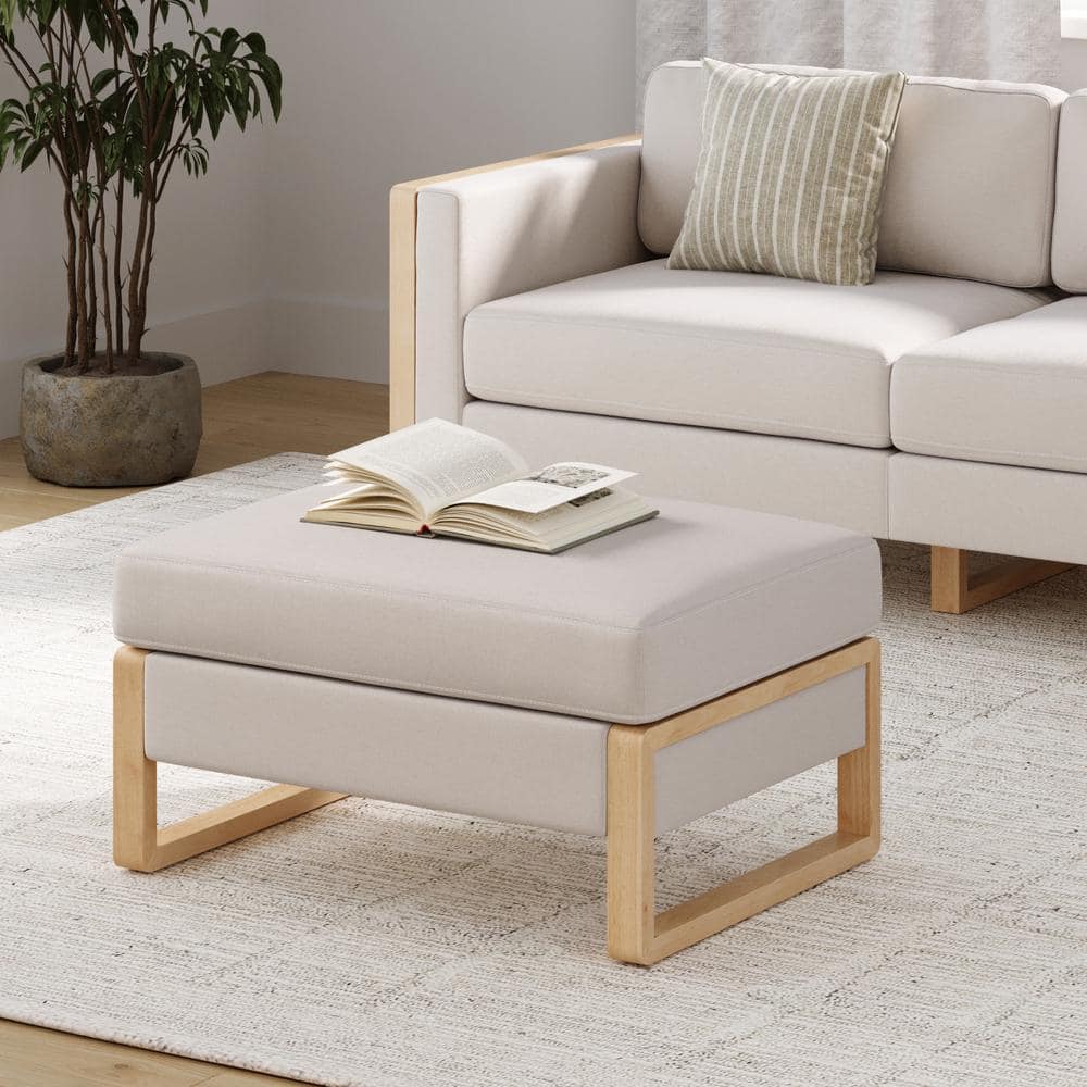 Nathan James Madison Upholstered Ottoman with Bisque Linen Cushion and ...