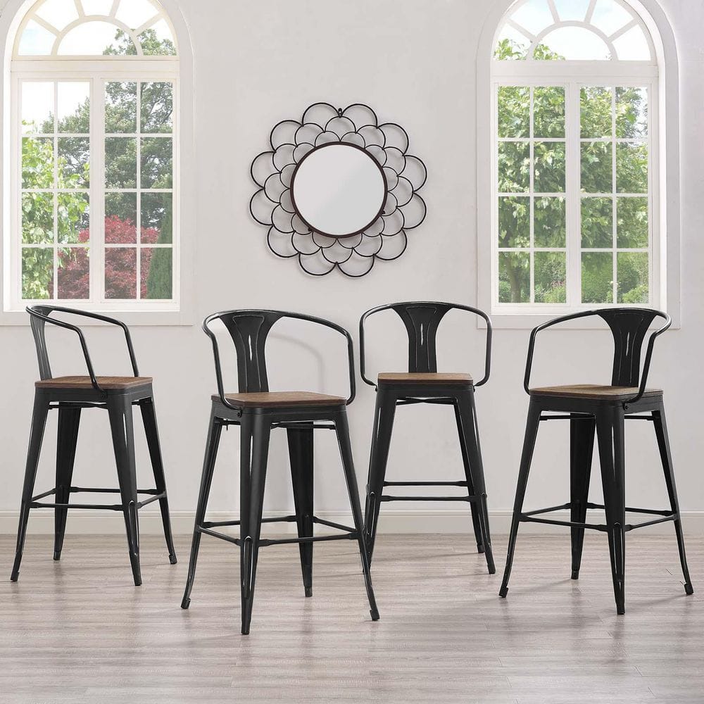 MODWAY Promenade 41.5 in. Metal Frame Bar Stool Set of 4 in Black EEI ...