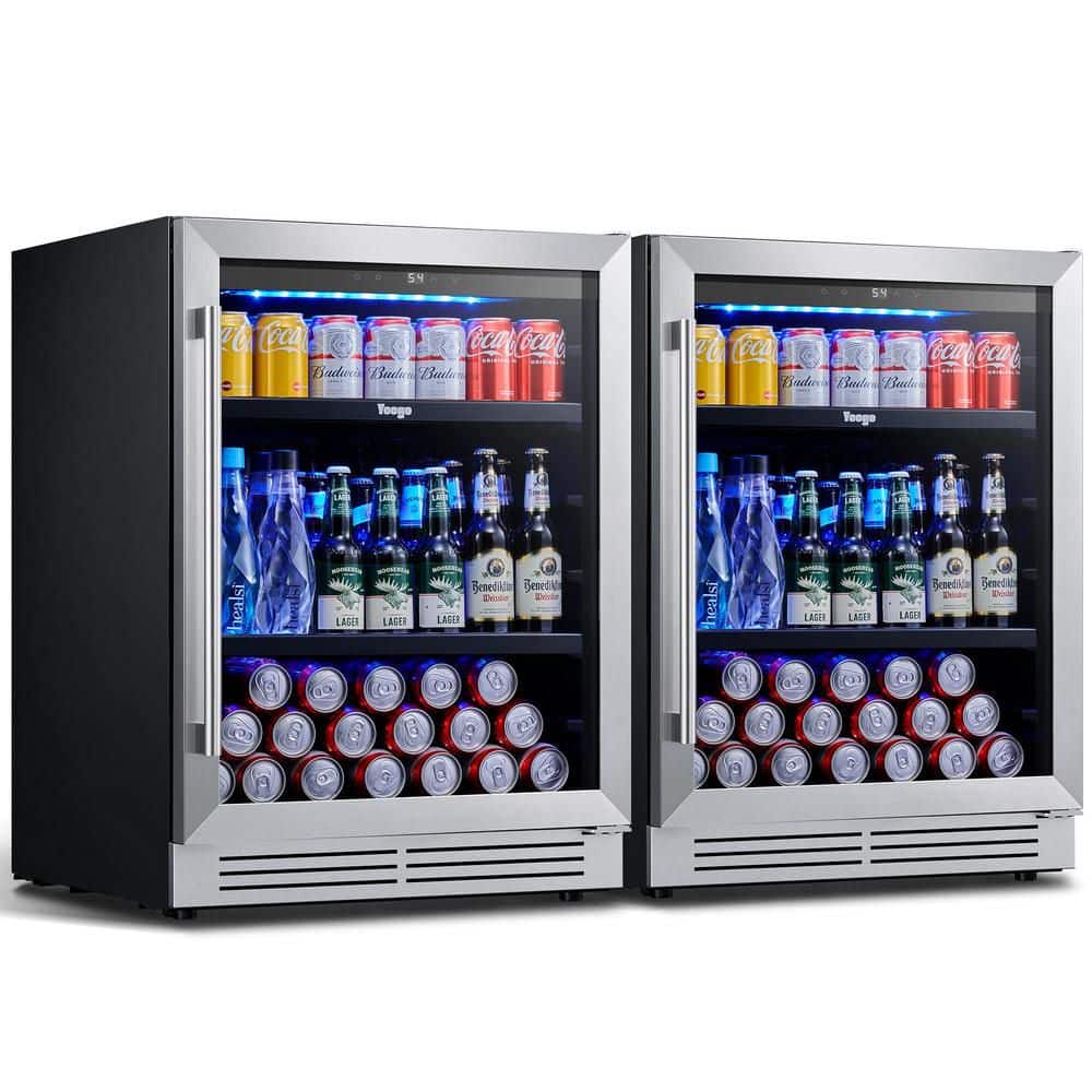 Yeego 48 in. Dual Zone 280-Cans Beverage Cooler in Black/Stainless Steel Side-by-Side ...