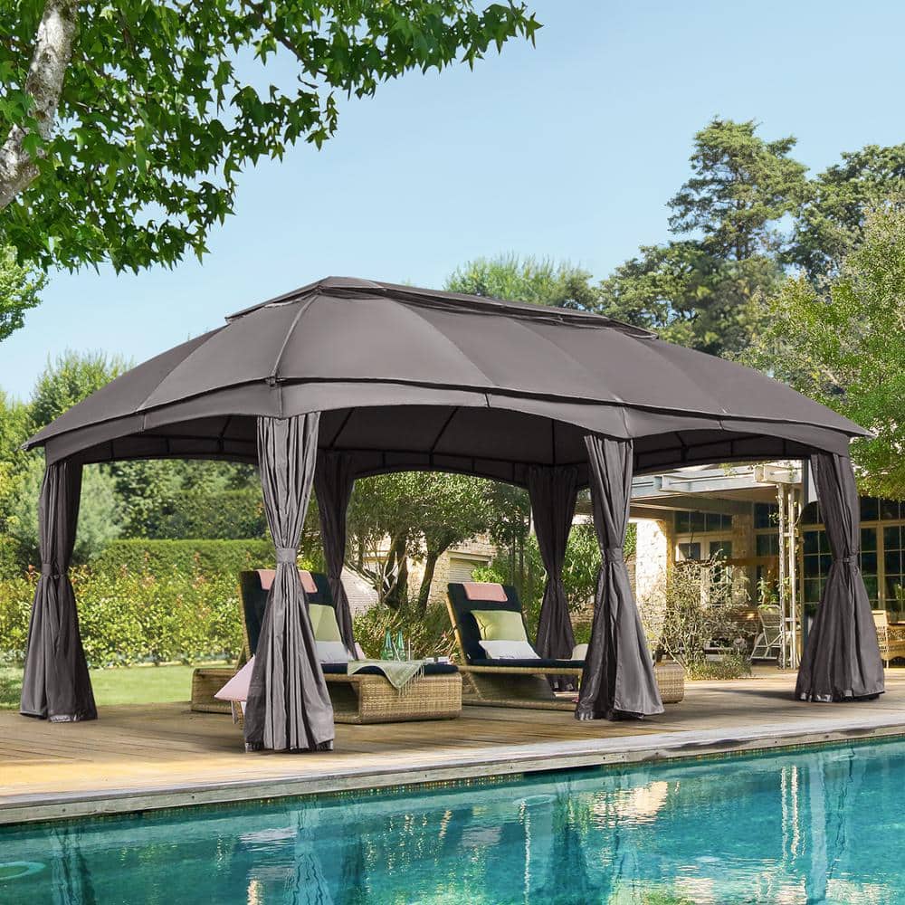 EROMMY 10 ft. x 20 ft. Patio Gazebo, Double Soft-Roof Canopy, Patio ...