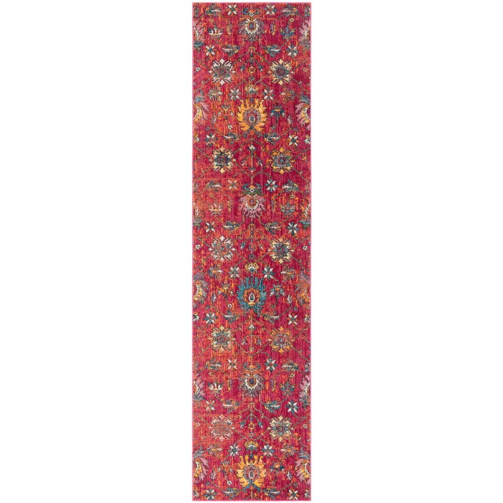 SAFAVIEH Merlot 2 ft. x 8 ft. Red/Multi Distressed Floral Runner Rug ...