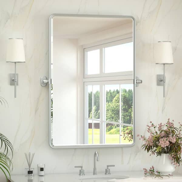KeonJinn 24 in. W x 36 in. H Brushed Nickel Mirrors Framed Tilt Mirrors ...