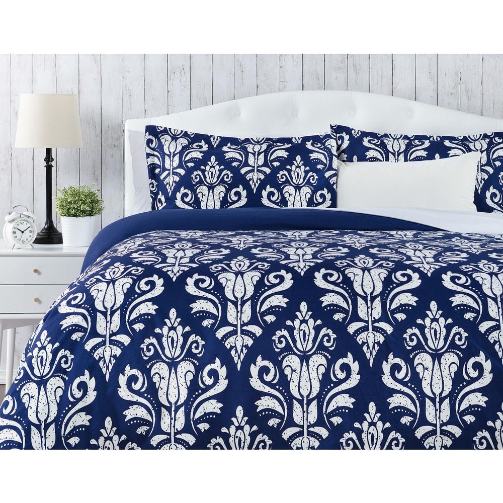 CHANASYA Chanasya Navy Blue Stencil Print Microfiber Reversible Duvet ...