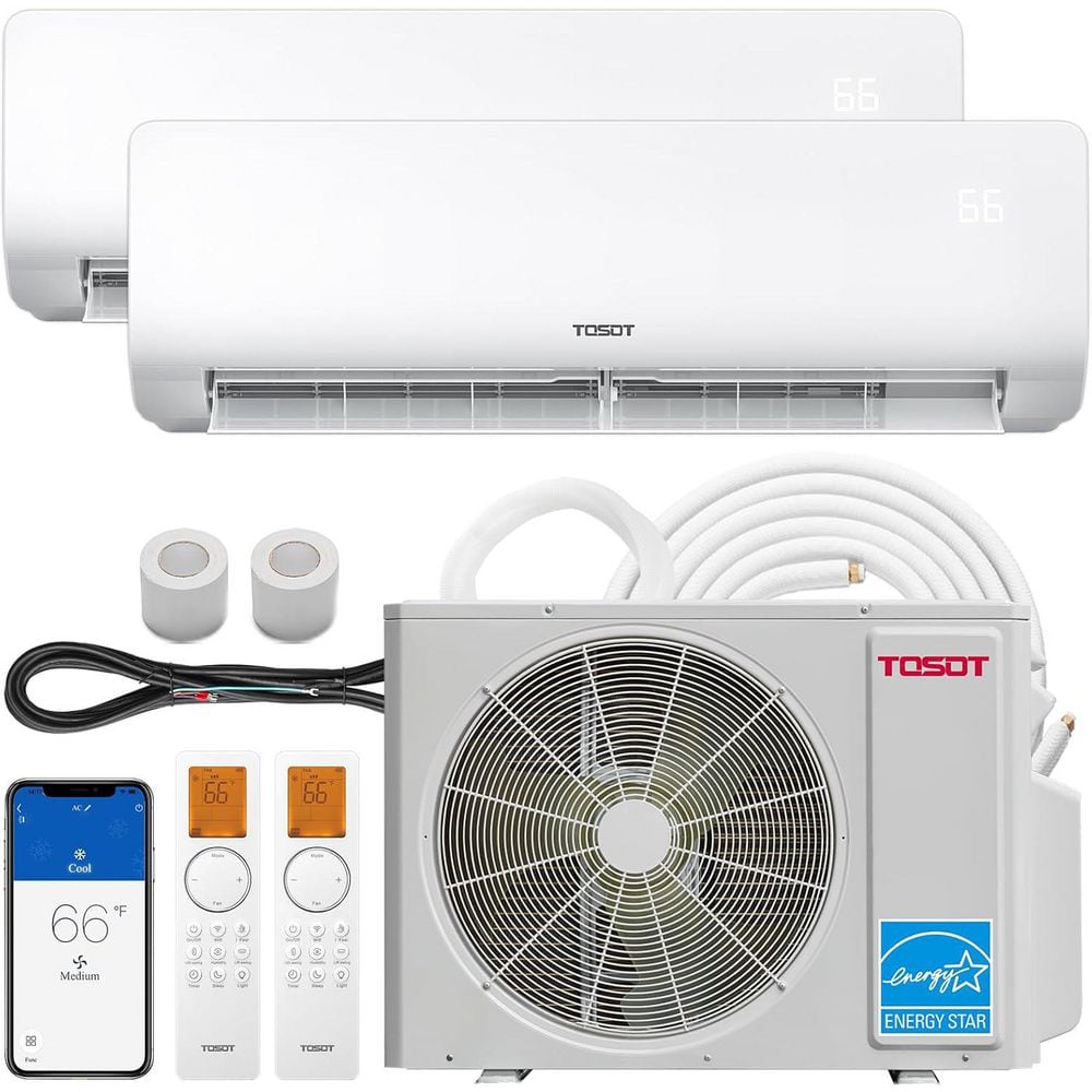 Tosot 24,000 BTU Dual-Zone Mini Split AC/ Heat Pump 21 SEER2, 230-Volt Wifi Ductless Inverter ...