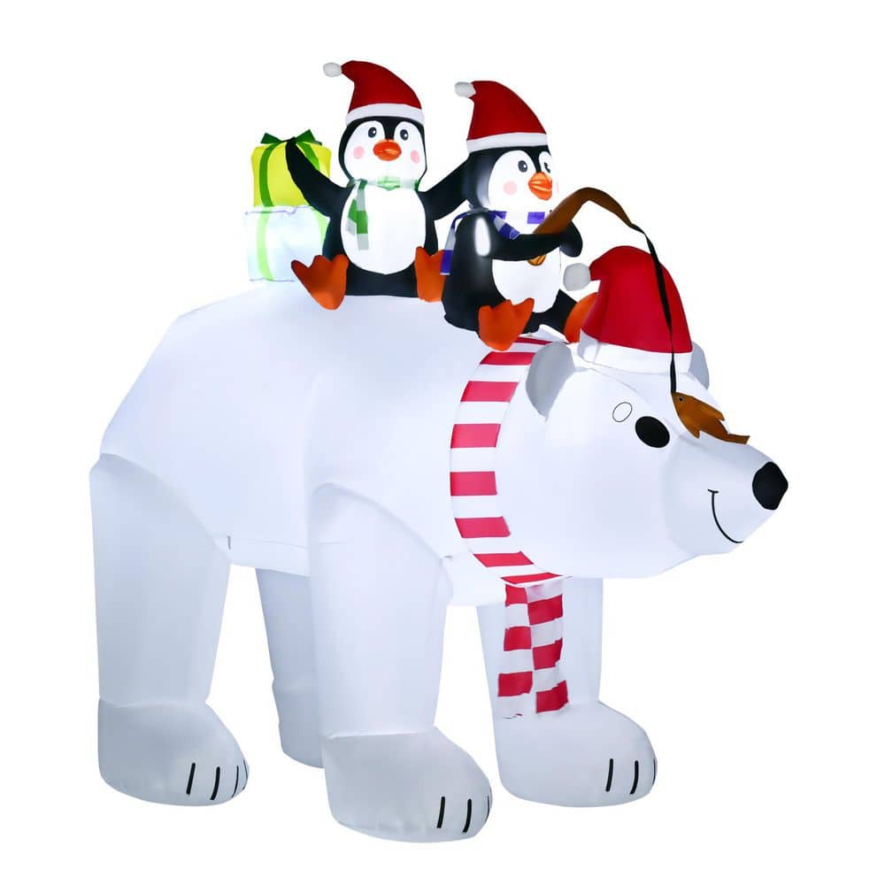 Sudzendf 7.5 ft. x 7 ft. Christmas Inflatable Polar Bear and Penguins ...