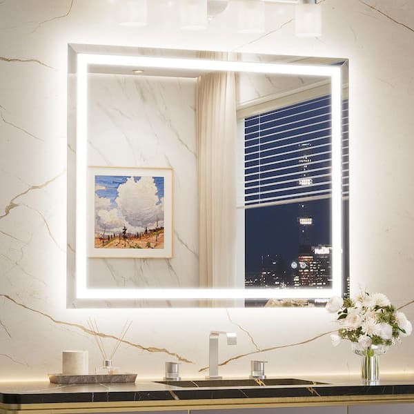KeonJinn 42 in. W x 36 in. H Rectangular Bathroom Mirrors Framed LED ...