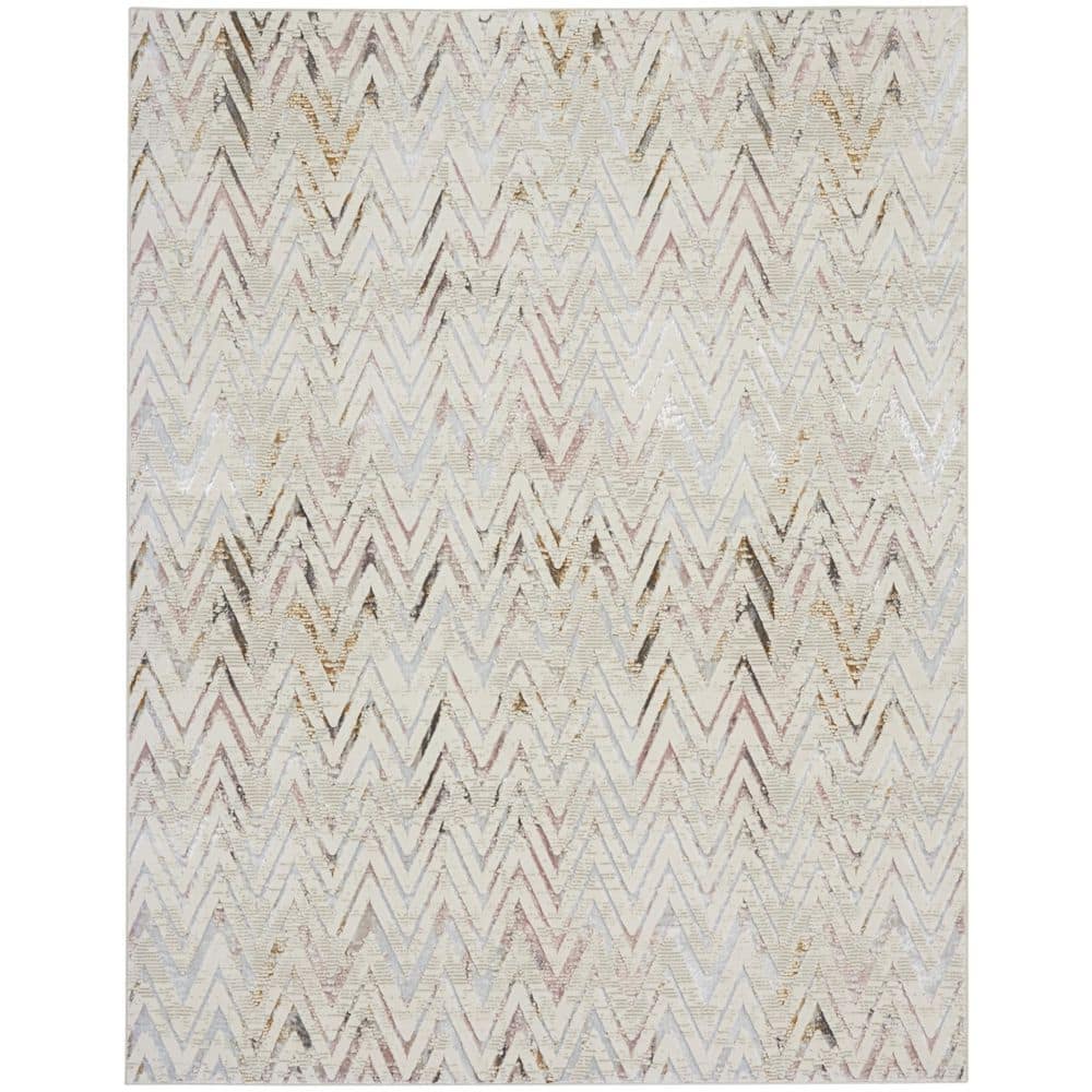 HomeRoots 9 ft. x 12 ft. Blue Chevron Washable Area Rug 2000551379 ...