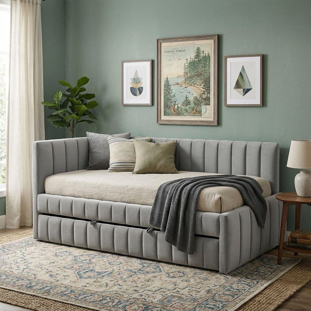 Furniture of America Luma Light Gray Vertical Channel Tufting Twin ...