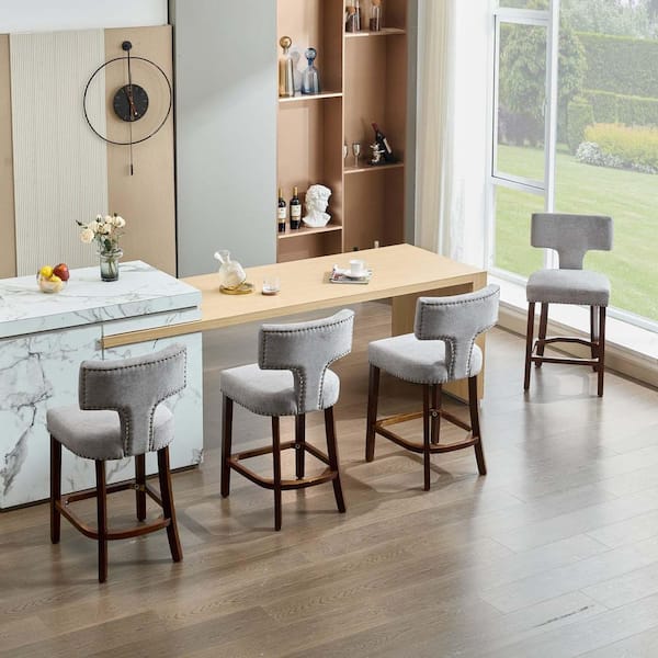 Gray Mid Century Modern Counter Height Bar Stools Linen Fabric ...