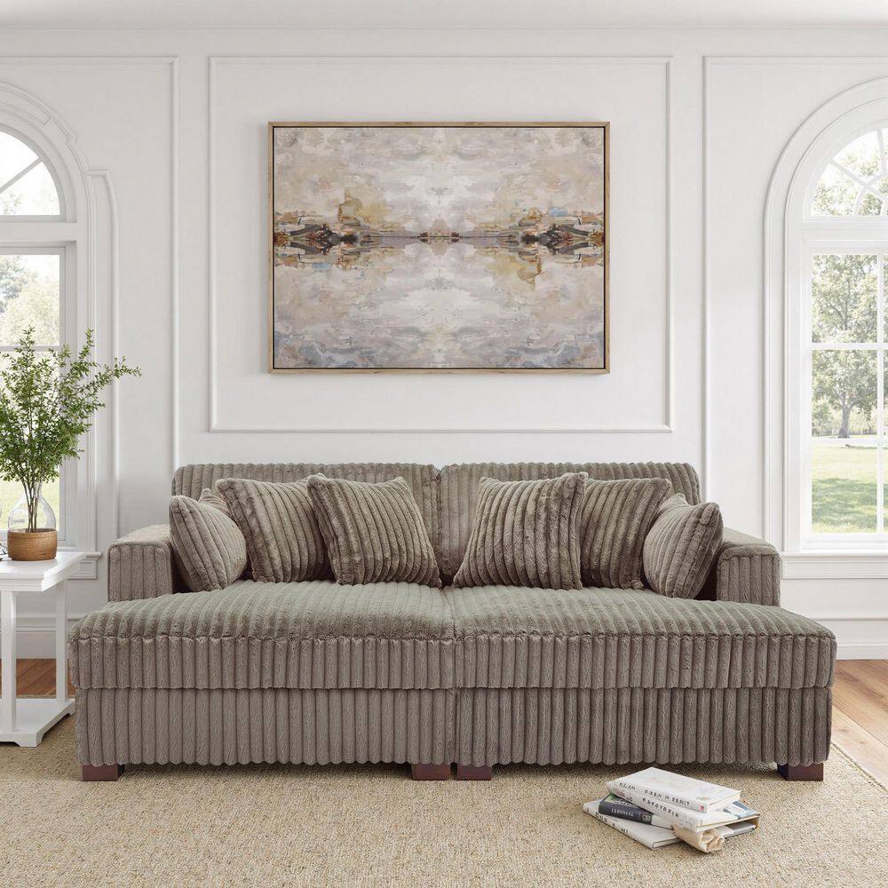 Uixe 84.36 in. Modern Square Arm Faux Rabbit Fur Fabric Upholstered ...