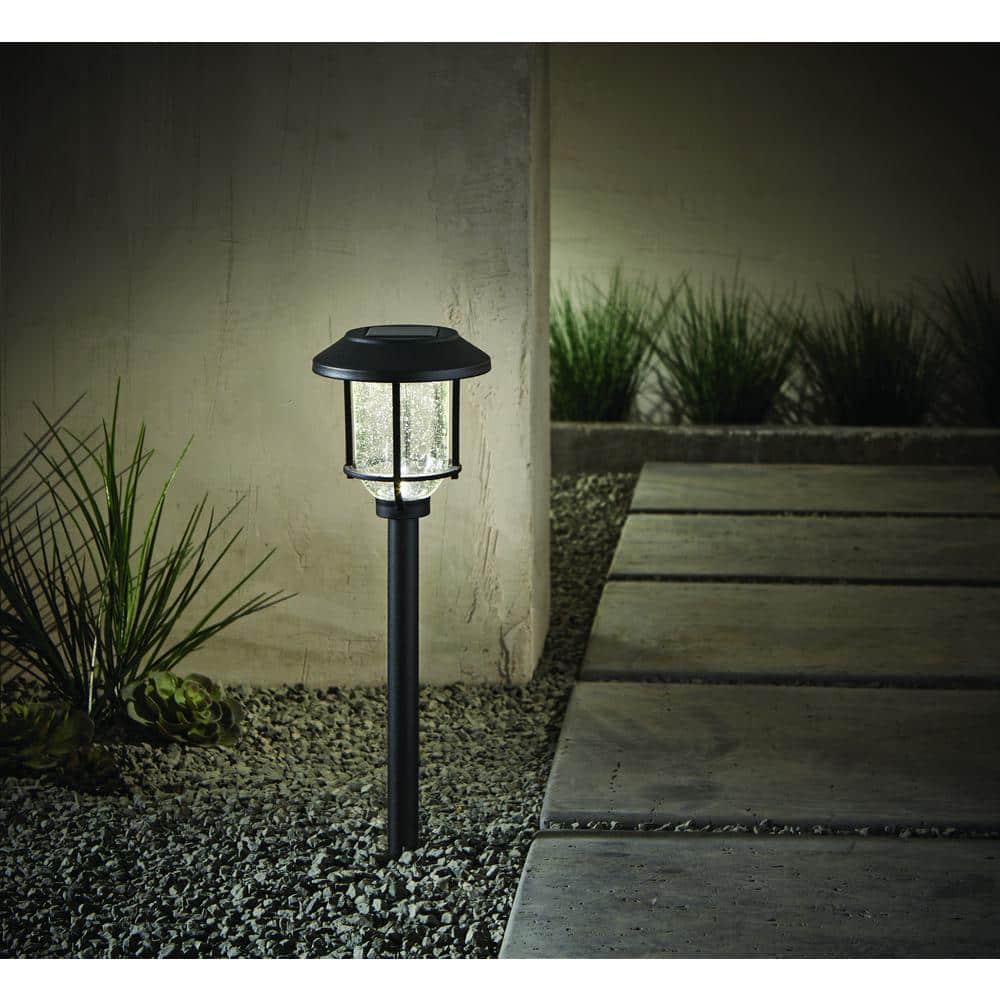 Hampton Bay Millbrook 14 Lumens Solar Black LED Metal and Glass ...