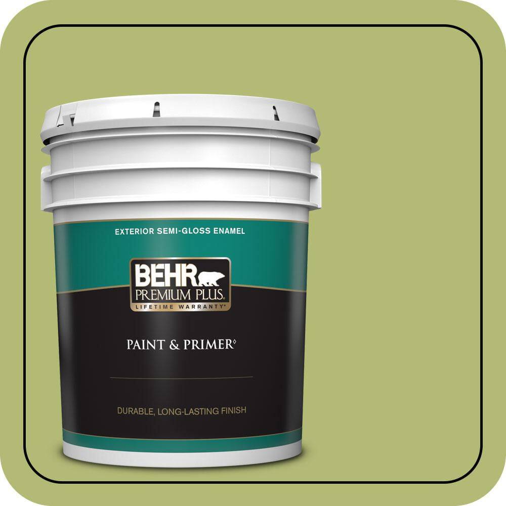 BEHR PREMIUM PLUS 5 gal. #410D-4 Asparagus Semi-Gloss Enamel Exterior ...