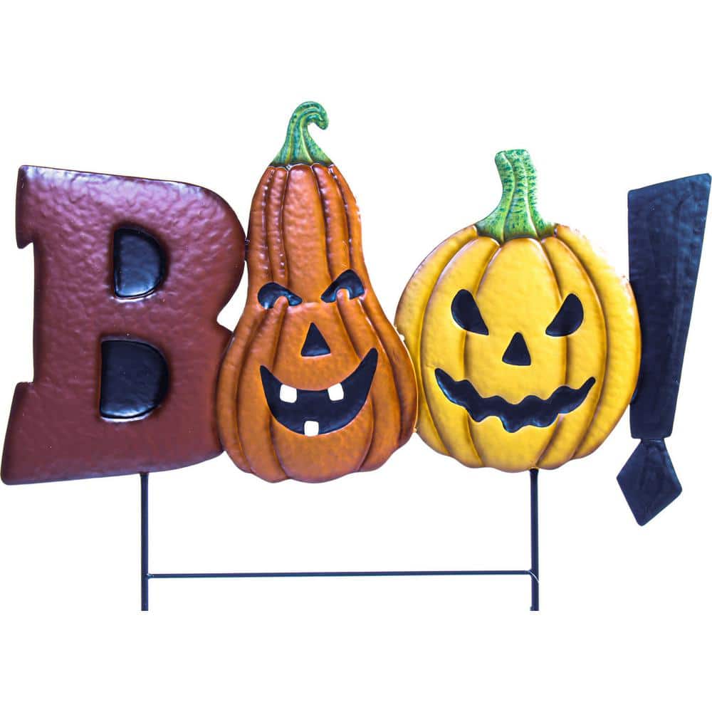 MERRILY 32 in. Halloween Sign Yard Stake Pumpkin BOO Metal Stake, 1 ...