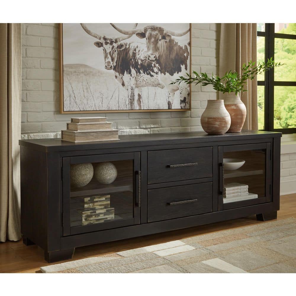Signature DESIGN BY ASHLEY Galliden Black TV Stand Entertainment Center ...