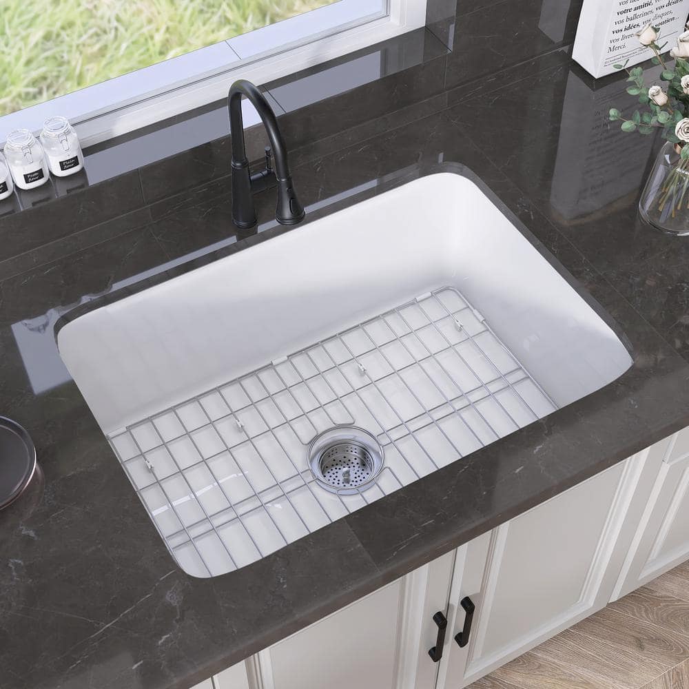 Reviews for NTQ 27 in. Drop In Sink White Single Bowl Kitchen Sink ...