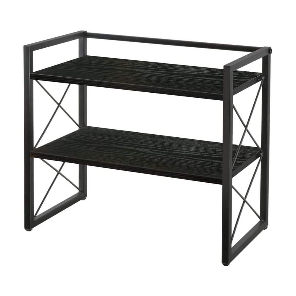 Black 15.7 in. x 14.6 in. Wood Modern 2 Tier Desk Organizer Rack ...
