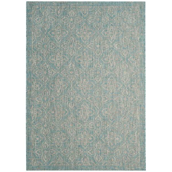 SAFAVIEH Courtyard Aqua/Gray 5 ft. x 8 ft. Geometric Indoor/Outdoor ...