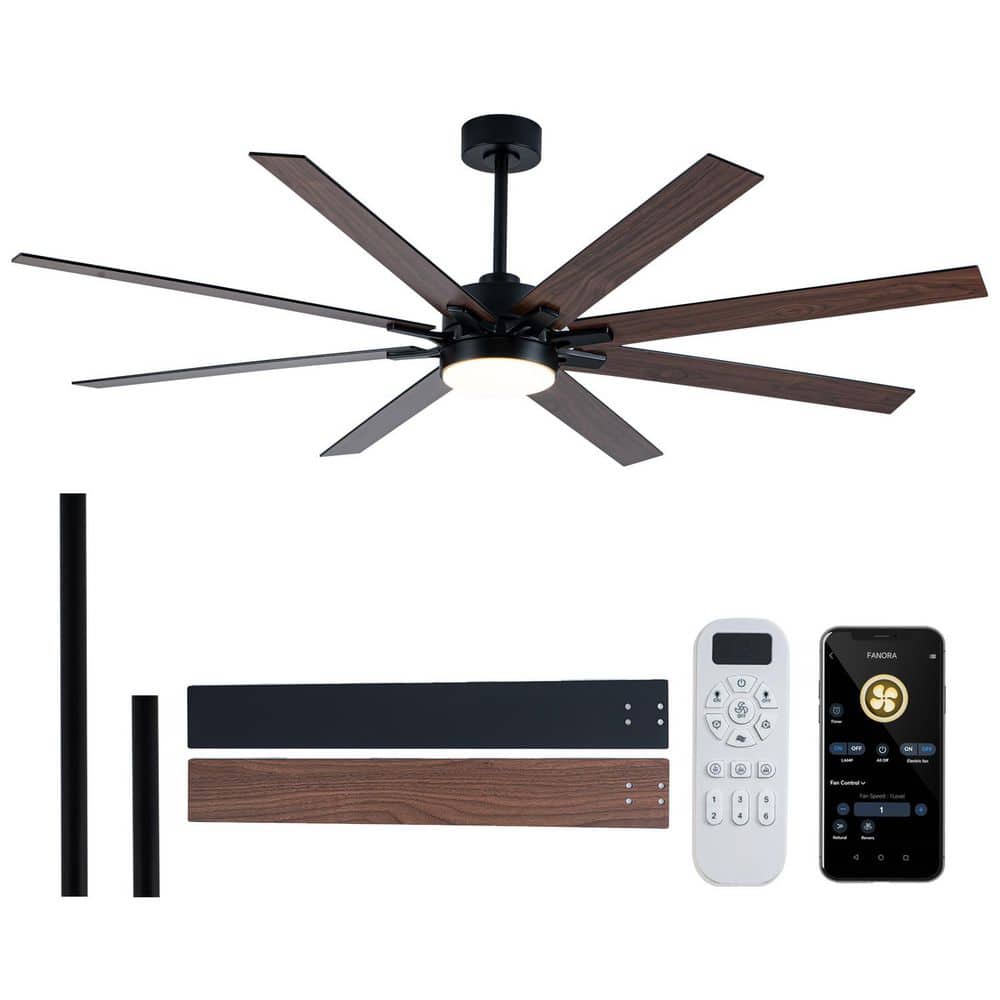 Fanora 72 in. 8-Blade Black Low Profile Ceiling Fan with Integrated LED, Two-Toned Blades FA08 ...