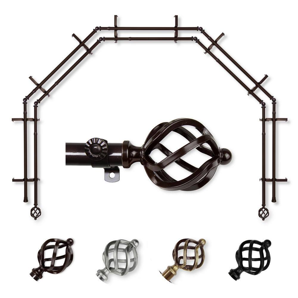 EMOH 13/16" Dia Adjustable 5-Sided Double Bay Window Curtain Rod 28 to ...