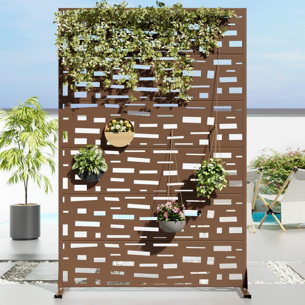Dovelina 47 in. x 72 in. Dark Brown Textured Metal Garden Screens ...