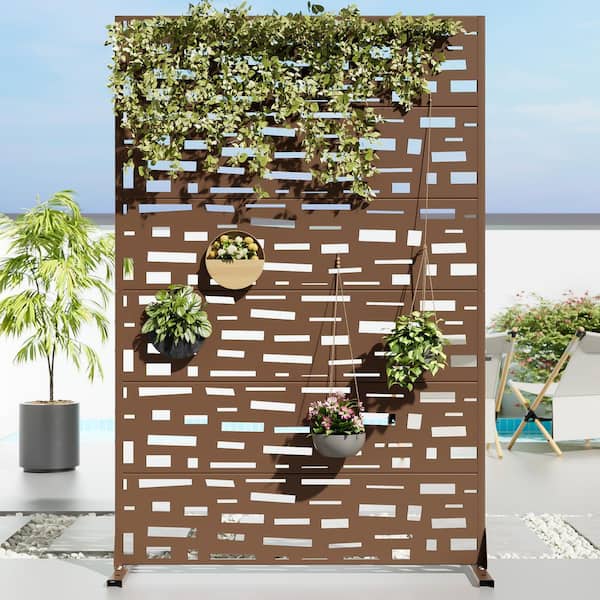 Dovelina 47 in. x 72 in. Dark Brown Textured Metal Garden Screens ...
