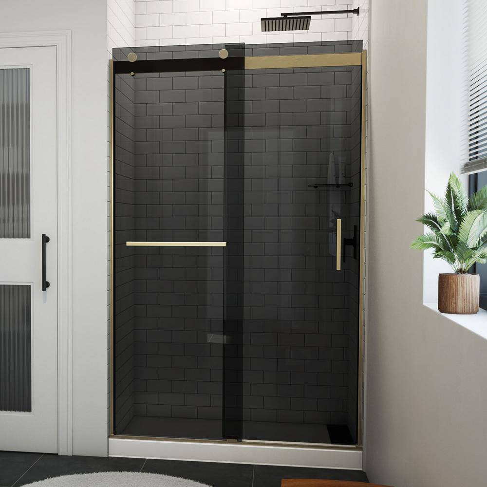 DreamLine Sapphire-V 48 in. W x 76 in. H Sliding Semi-Frameless Bypass Shower Door in Brushed ...