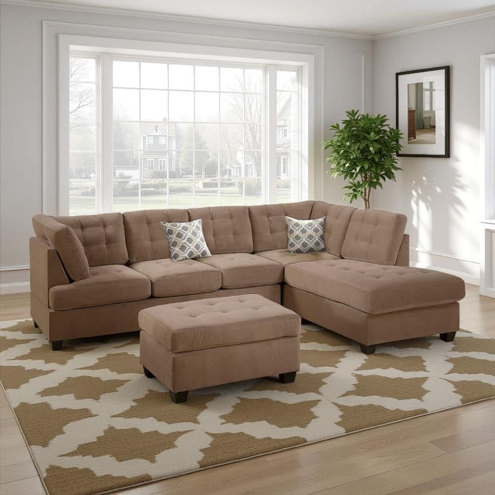 Benjara Luxurious 98 in. Square Arm 2-Piece Microfiber L-Shaped ...