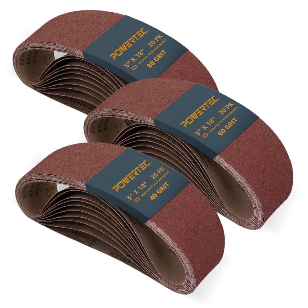 ‎POWERTEC 3 in. x 18 in. 40/60/80-Grit Aluminum Oxide Sanding Belts for ...