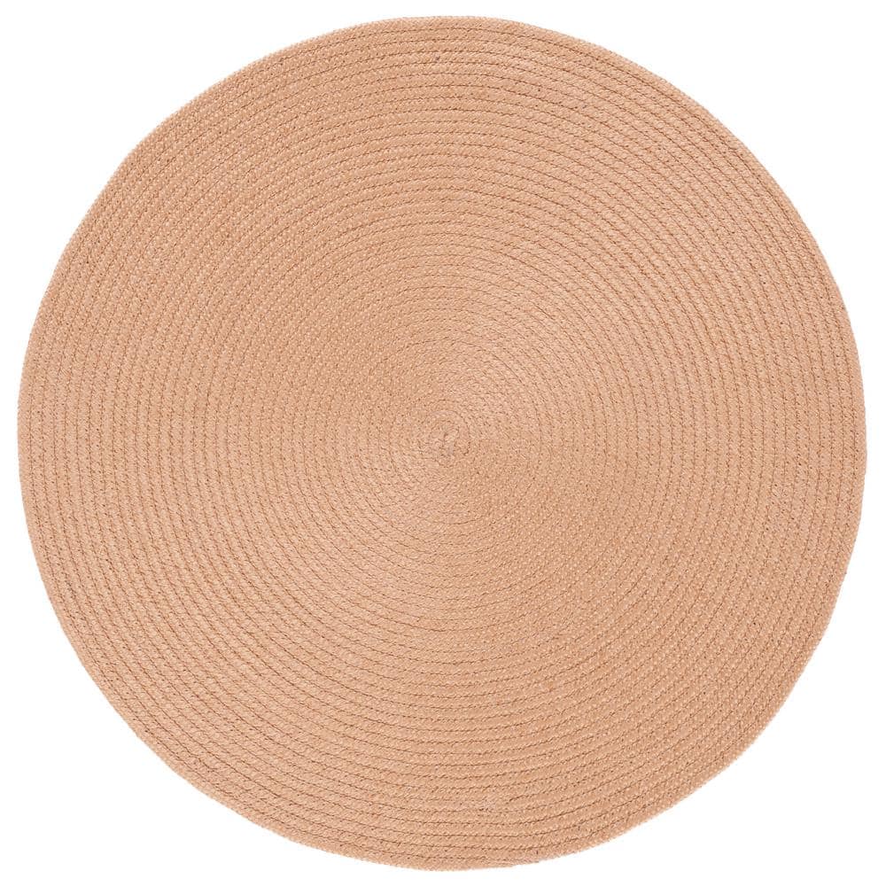 SAFAVIEH Braided Tan Doormat 3 ft. x 3 ft. Abstract Round Area Rug ...