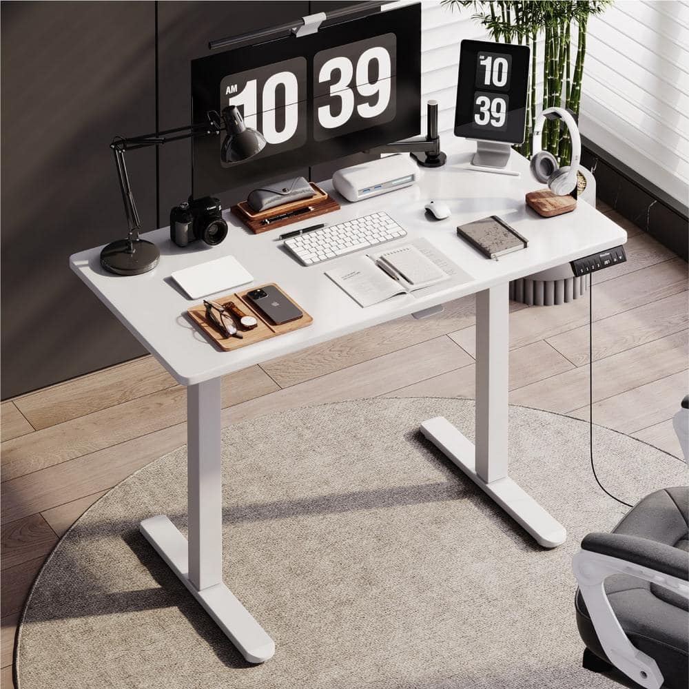 Bestier 47 in. Rectangular White Wood Flip Sit to Stand Desk with 3 ...