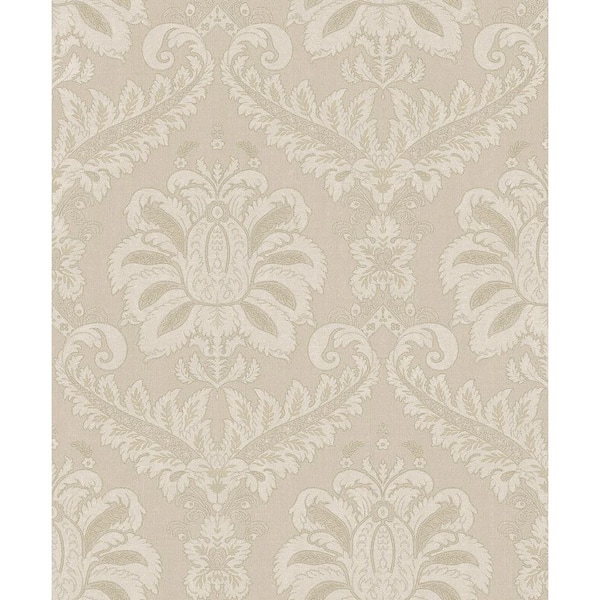 Ornamenta Collection Beige Traditional Damask Matte Finish Vinyl on Non ...