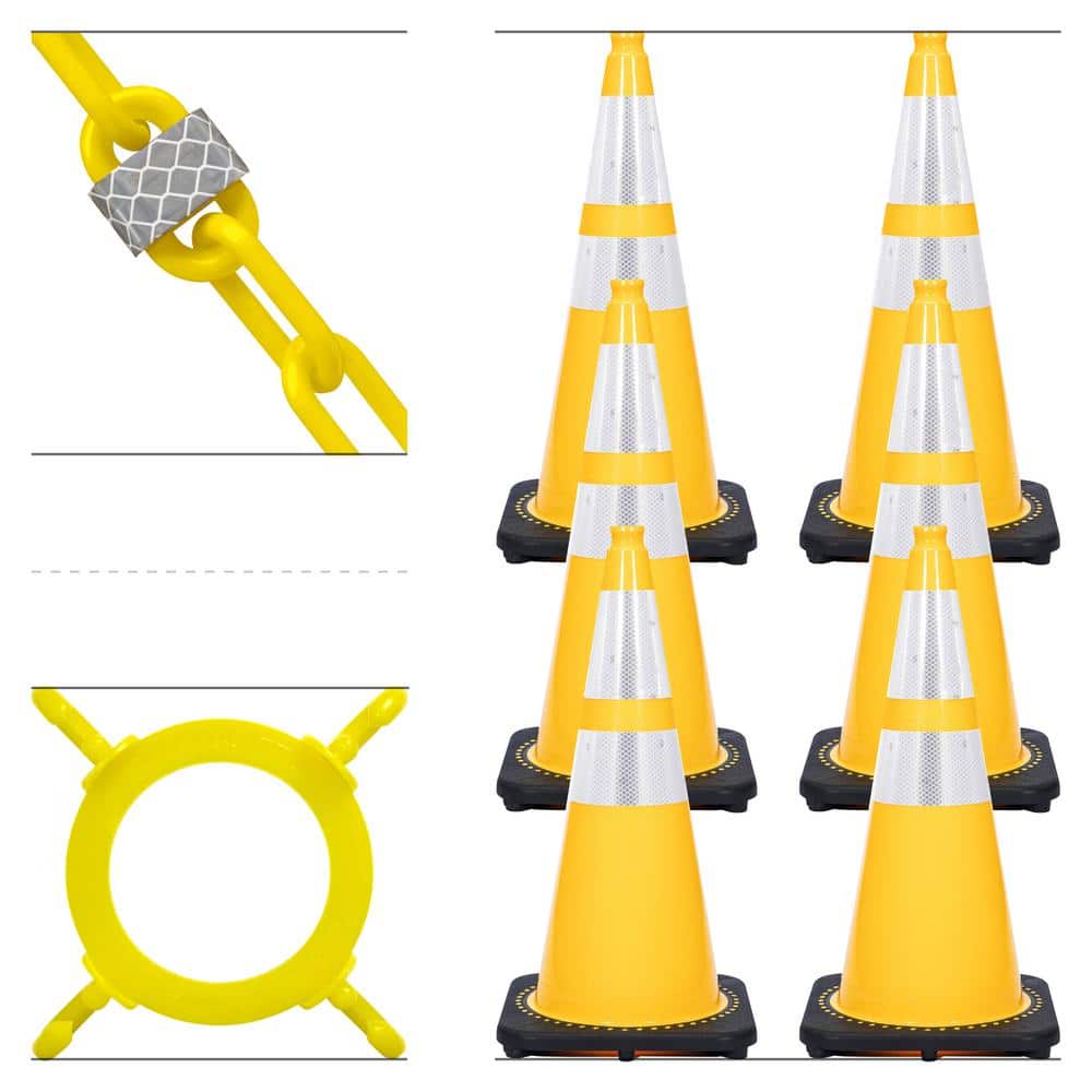 Mr. Chain 28 in. Yellow Reflective Traffic Cones and Reflective Chain ...