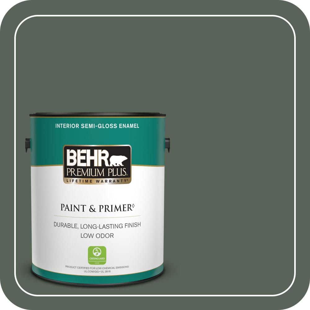 BEHR PREMIUM PLUS 1 gal. #ECC-21-3 Imperial Palm Semi-Gloss Enamel Low ...