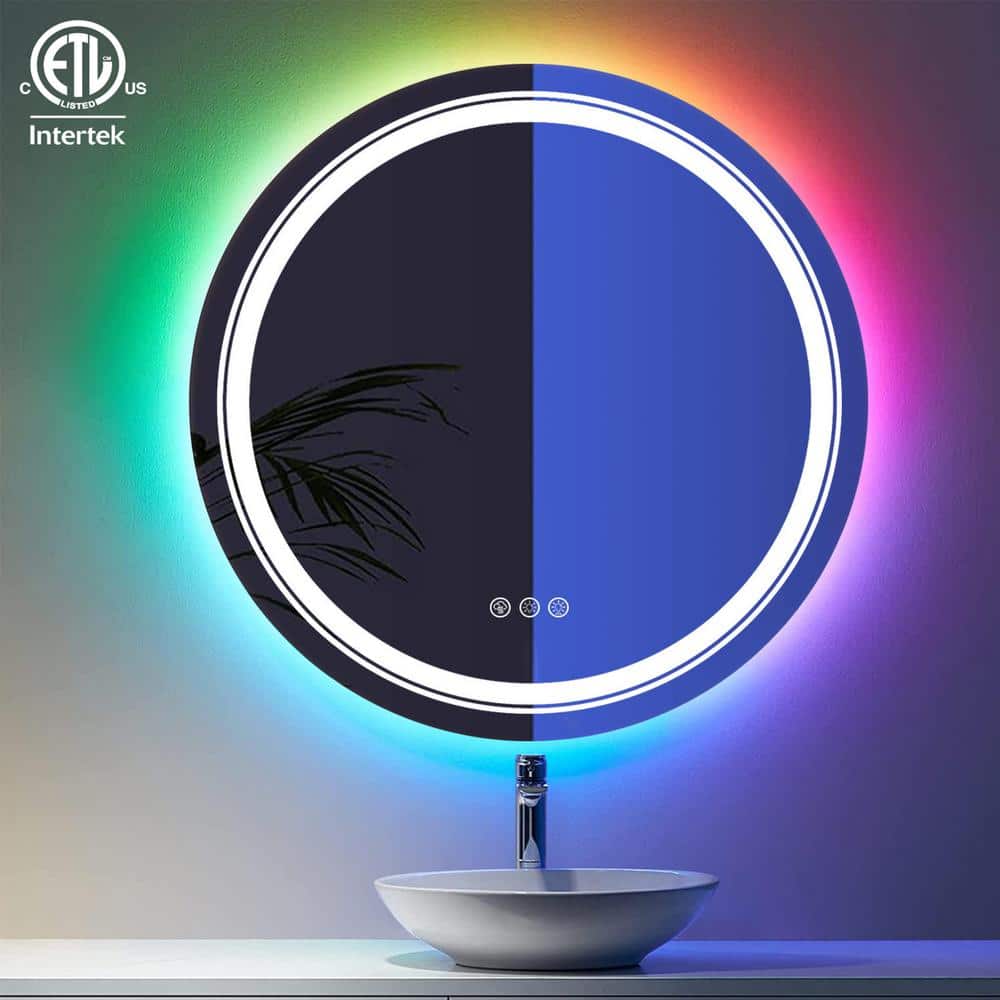 Apmir 36 in. W x 36 in. H Round Frameless High-quality 192 LEDs/m RGB ...
