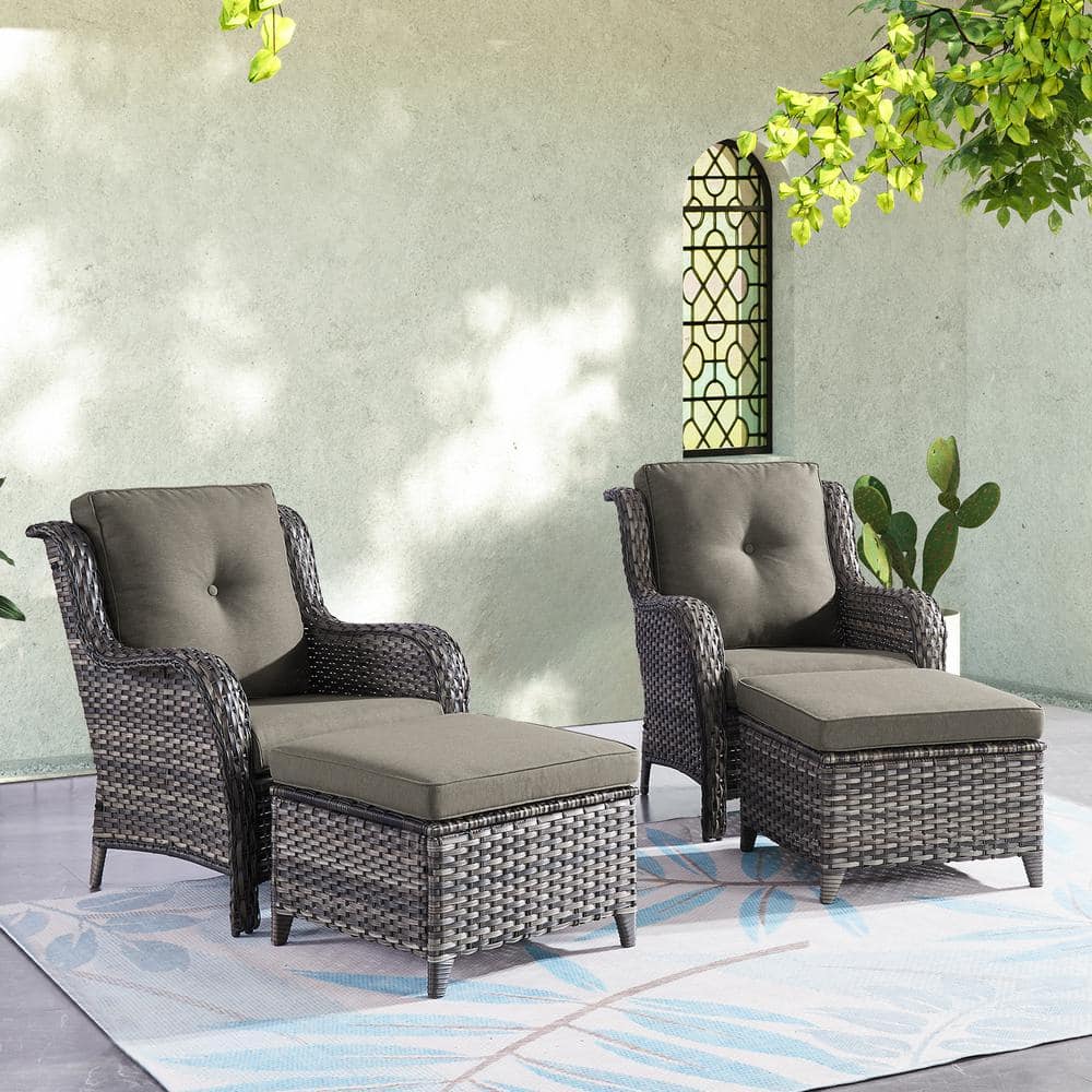 Opohoro ArcoBay 4-Piece Gray Wicker Outdoor Lounge Chairs Patio ...