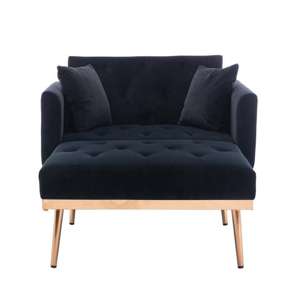 Z-joyee Mordern 40.94 Black Velvet Tufted Chaise Lounge LY-W39535346 ...
