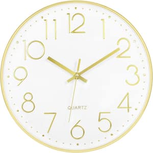 Afoxsos 13 in. Gold Analog Non-Ticking Battery Operated with LCD ...