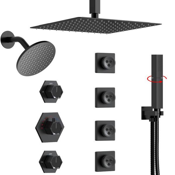 EVERSTEIN Rainfall 8-Spray Square 12 in. Shower System Shower Head with ...