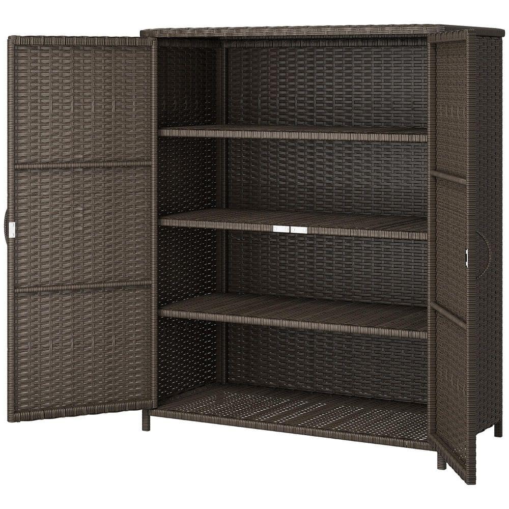 Outsunny 33 in. W x 16 in. D x 40 in. H Coffee Wicker Outdoor Storage ...