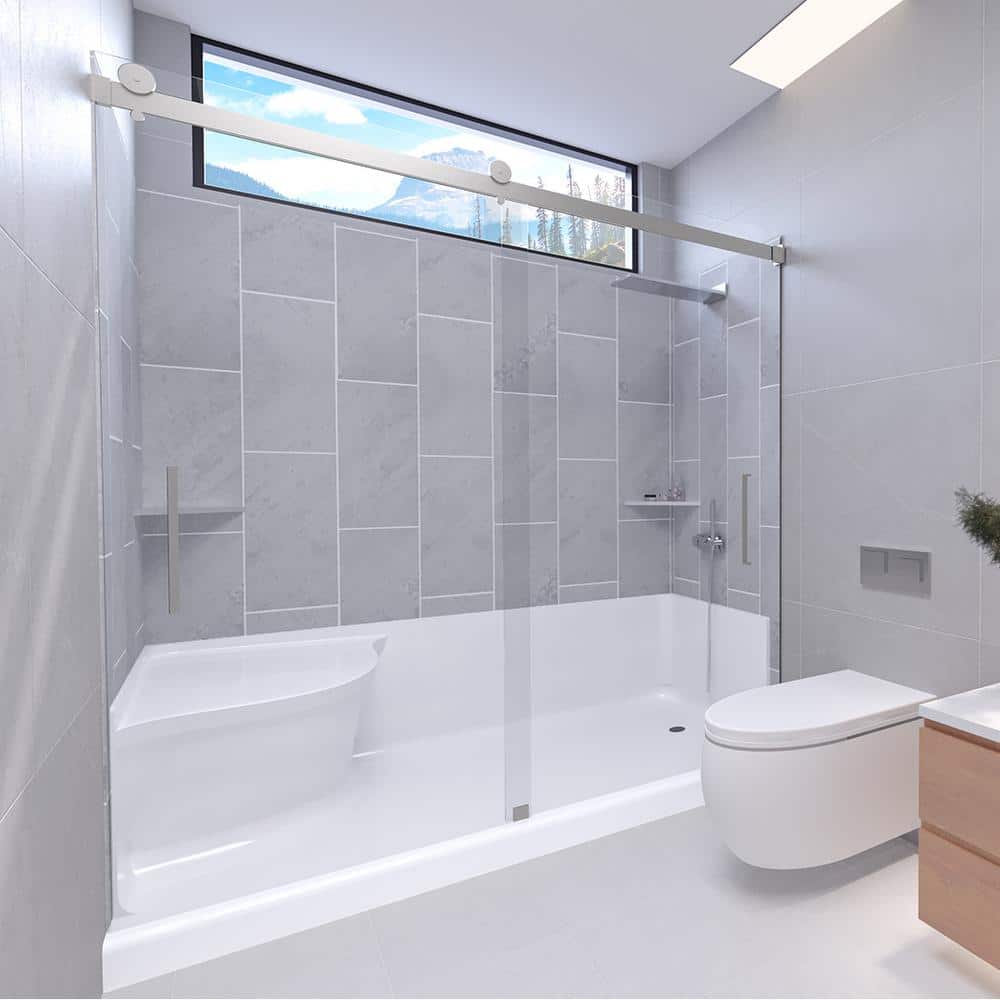 NuVo Slate Grey-Tetherow 60 in. x 32 in. x 83 in. Base/Wall/Door Seated ...