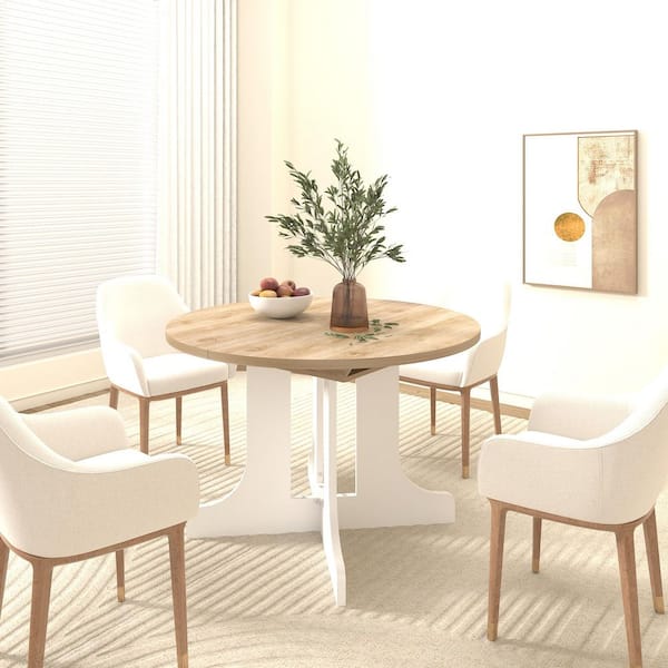 Noble House Udolf 43 in to 59 in. Round Deep Light Brown Wood Trestle ...
