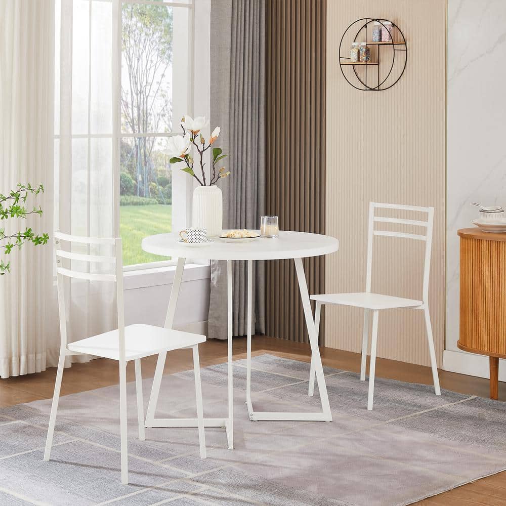 VECELO 3-Piece Dining Table Set, Pure White 30 in. H Modern Round Wood ...