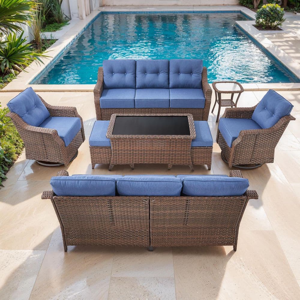 Opohoro Artisan Brown 8-Piece Wicker Patio Conversation Set with Swivel ...
