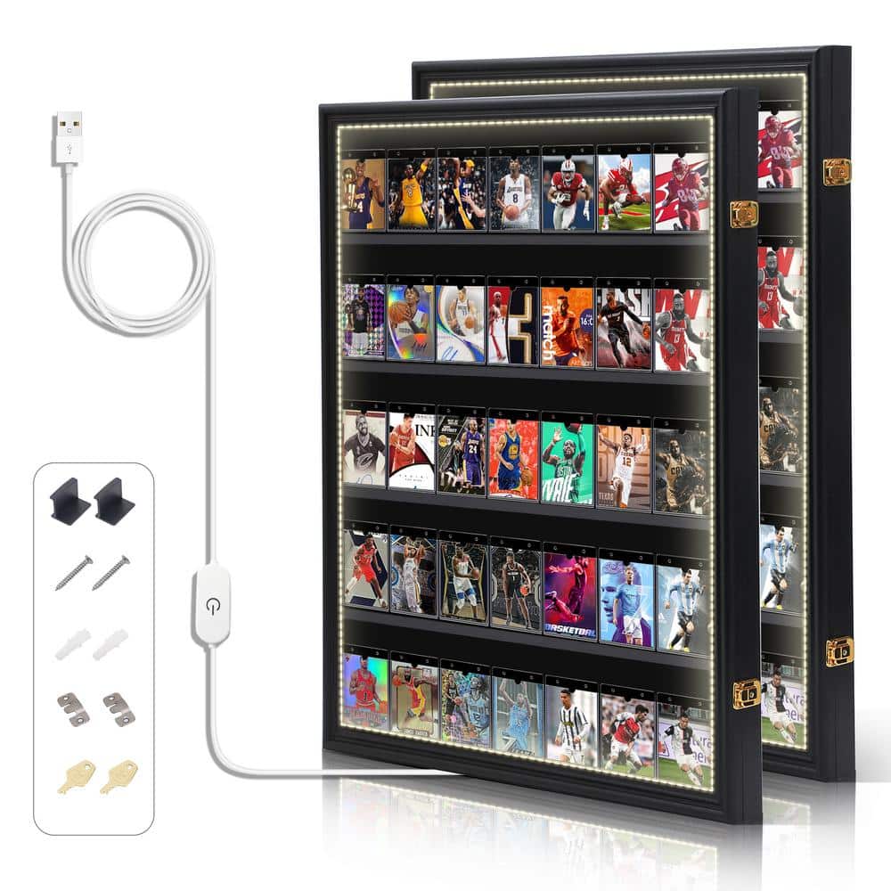Black 24 in. x 31 in. Sports Card Display Frame Case with LED, Baseball ...